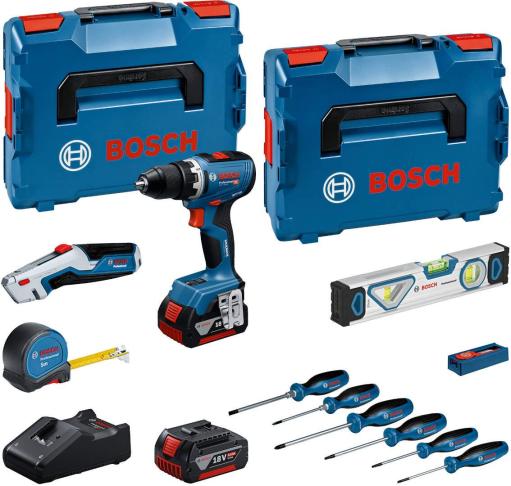 Bosch akumulatorski set GSR 18V-65 + 2x GBA 18V 5,0Ah + 19-delni set ručnog alata, 0615A5007K