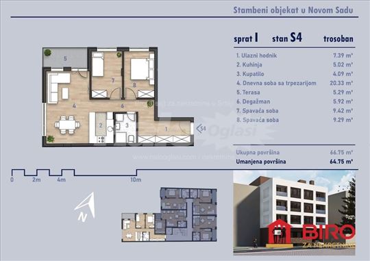 Stan,Novi Sad,Somborski Bulevar,kv: 65.00, € 16875