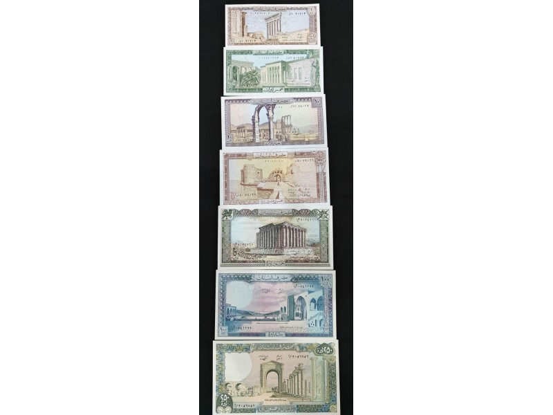 Liban - set 7 UNC novčanica 1980-88.