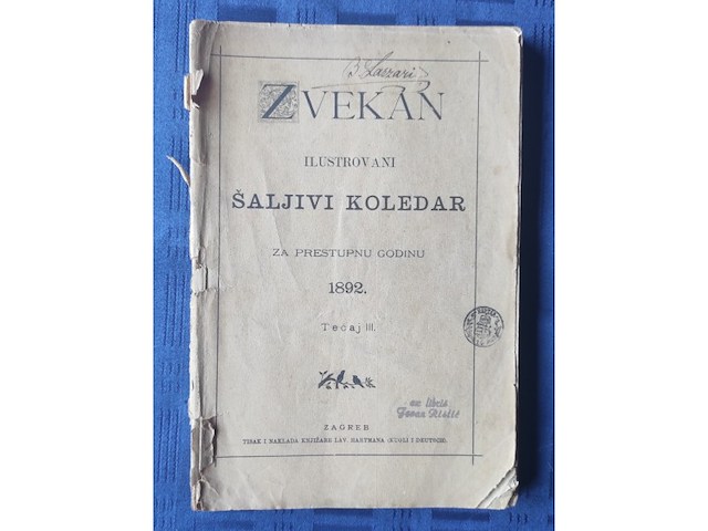 Zvekan, ilustrovani šaljivi koledar   1892.g