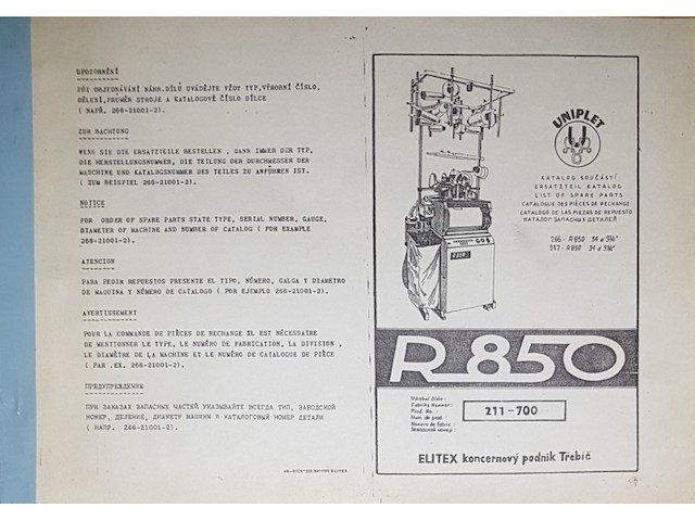 Katalog Rezervnih Delova `UNIPLET` Čehoslovačka