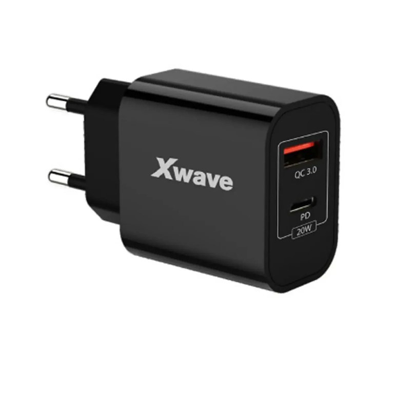 Xwave H20AC 20w Brzi ZIDNI punjač za mobilne,tablete, usb-C usb-A ,CRNI