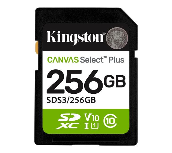 Kingston - SD Card 256GB, Canvas Select Plus, SDHC Class10 UHS-1 U1 V10, up to 150MB/s read