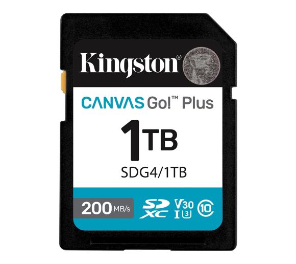 Kingston - SD Card 1TB, Canvas Go! Plus, SDXC Class10 UHS-1 U3 V30, Read up to 200MB/s, Write up to 160MB/s, for 4K and FullHD video recording
