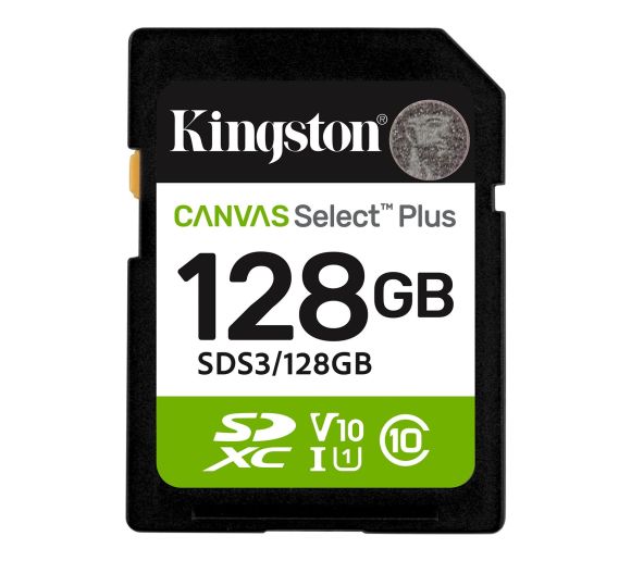 Kingston - SD Card 128GB, Canvas Select Plus, SDHC Class10 UHS-1 U1 V10, up to 150MB/s read