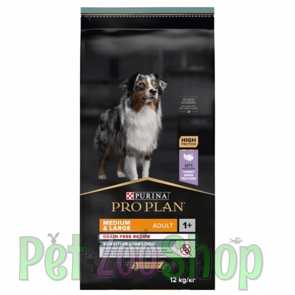 Purina Pro Plan Dog Medium & Large Adult Sensitive Digestion GRAIN FREE, Ćuretina