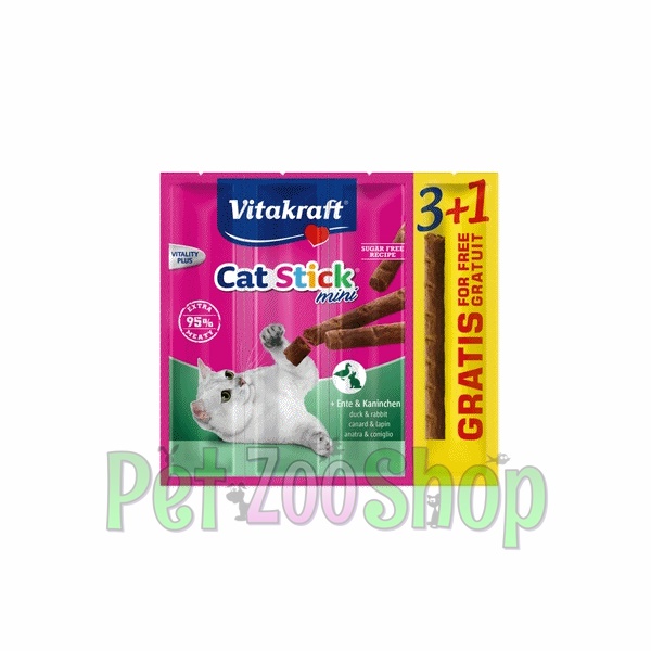 Poslastice za mačke pačetina zečetina 3+1 GRATIS Vitakraft – Cat Stick Mini 4×6 g