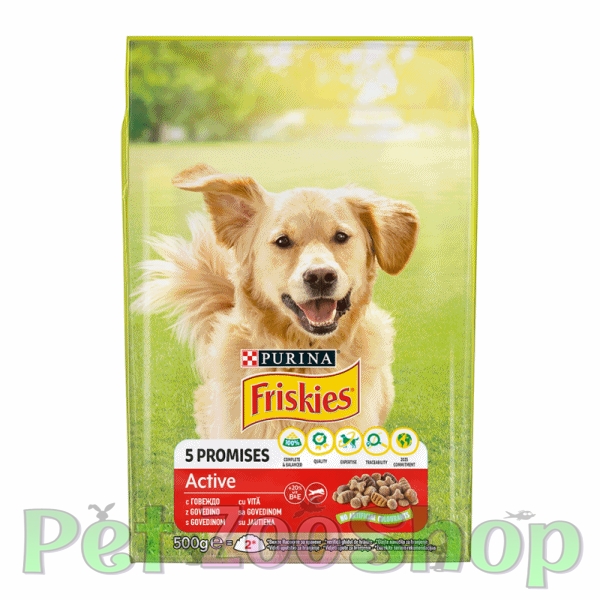 Friskies Active Hrana za Pse sa Govedinom – Idealna za Aktivne Pse, 2,4kg i 500g