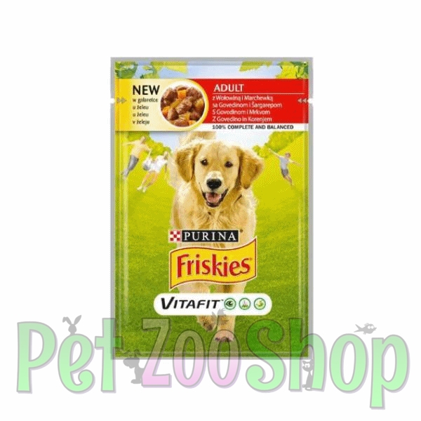Friskies Govedina i Šargarepa u Želeu za Odrasle Pse, 85g – Potpuna Hrana sa Govedinom i Šargarepom