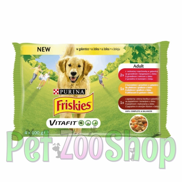 Friskies Multipack za Pse Adult Govedina, Piletina i Jagnjetina u Želeu, 4x85g