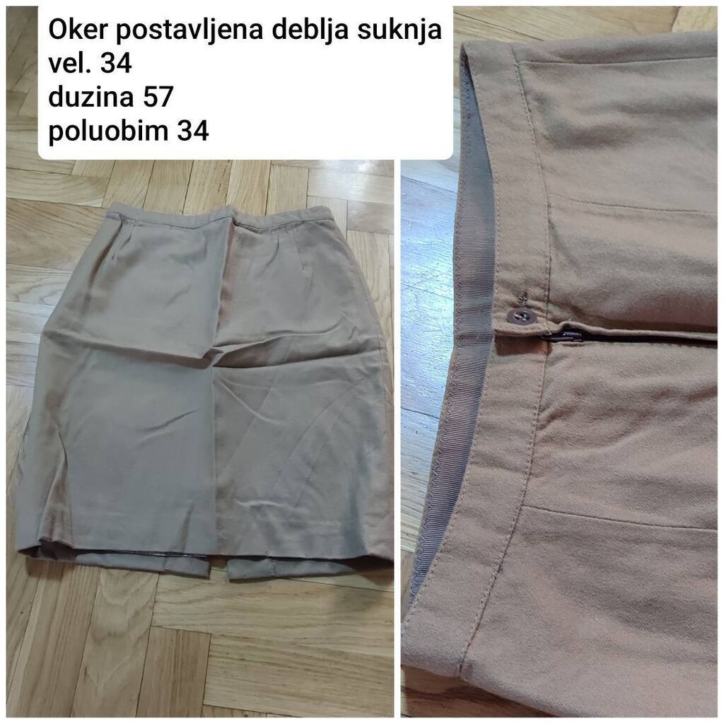 Oker suknja sa postavom, debljeg materijala. Model olovka, do kolena