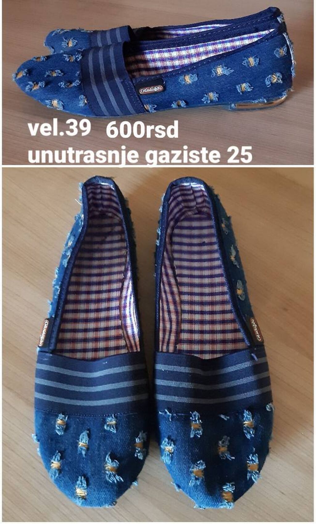 Ženske baletanke – denim - Materijal: teksas (denim) sa dekorativnim