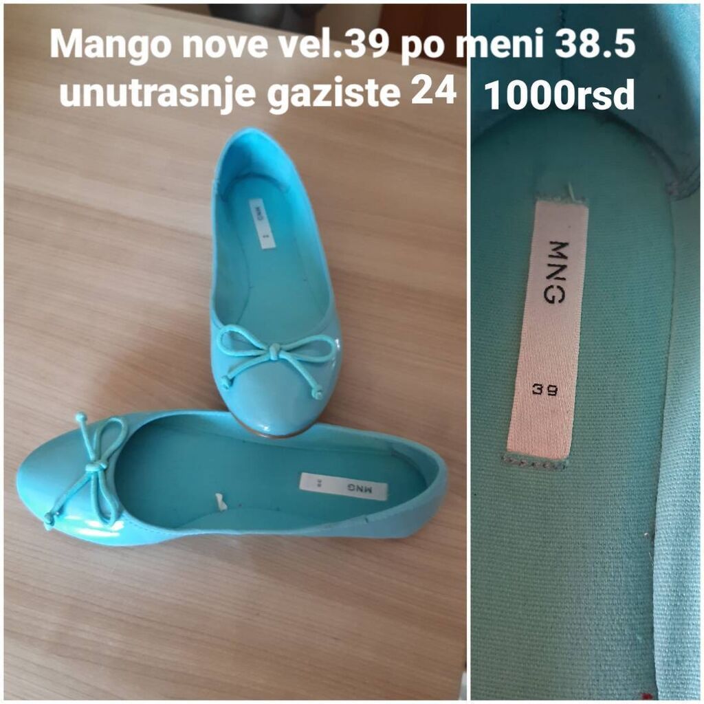 Mango baletanke u boji tirkizno-plave, model sa mašnicom na vrhu