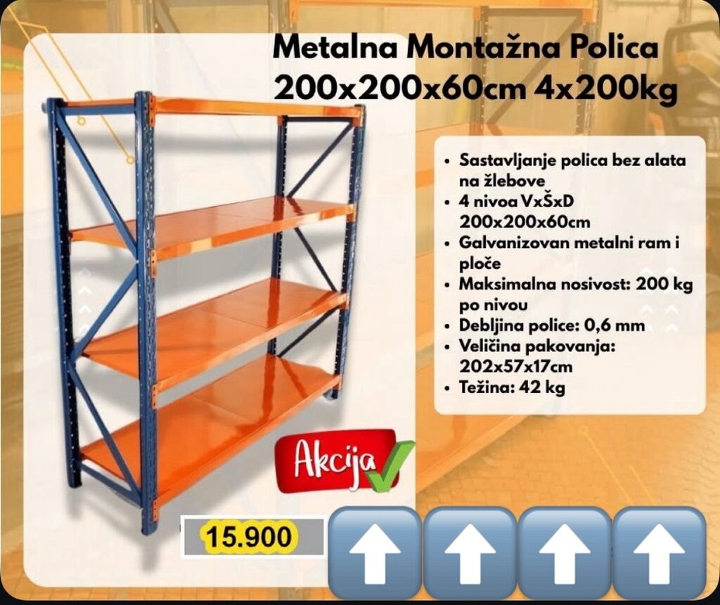 Metalna montažna polica – ?60 cm (4 nivoa, po 200 kg) - Sastavljanje