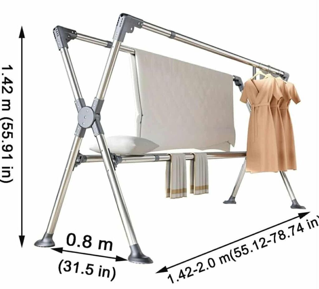 Stalak za sušenje veša sa teleskopskim šipkama. Stalak je dugačak 200