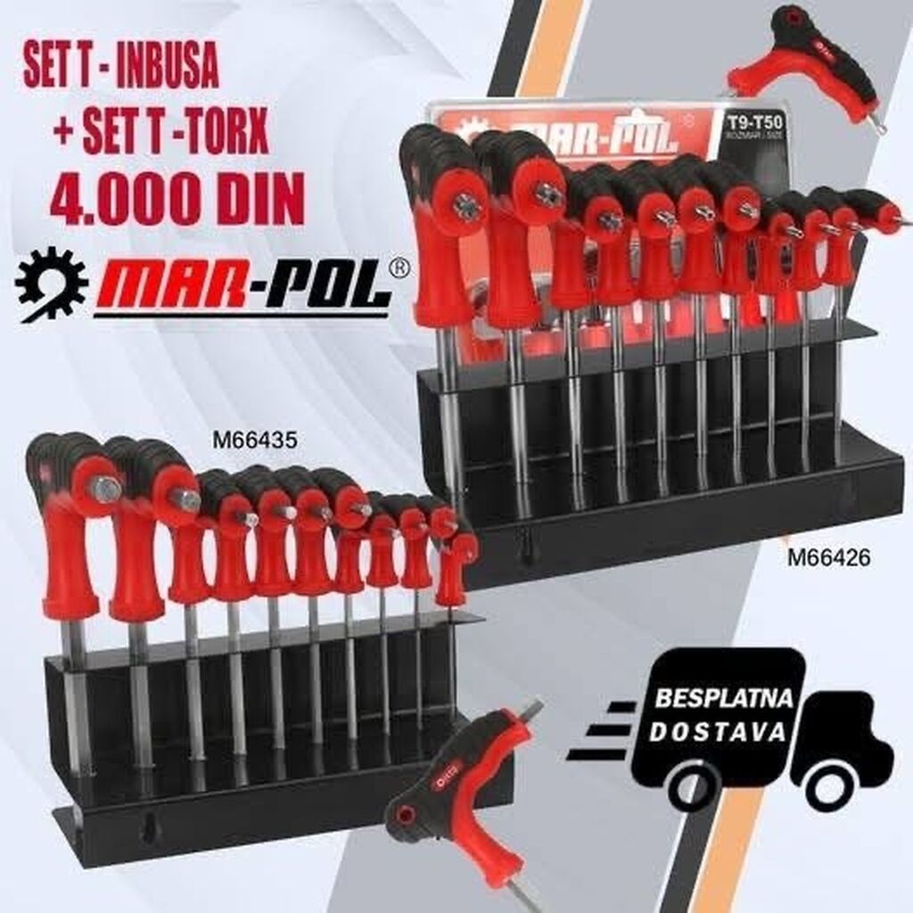 MAR-POL set T-ručnih ključeva: kombinovani set imbus (hex) i T-Torx