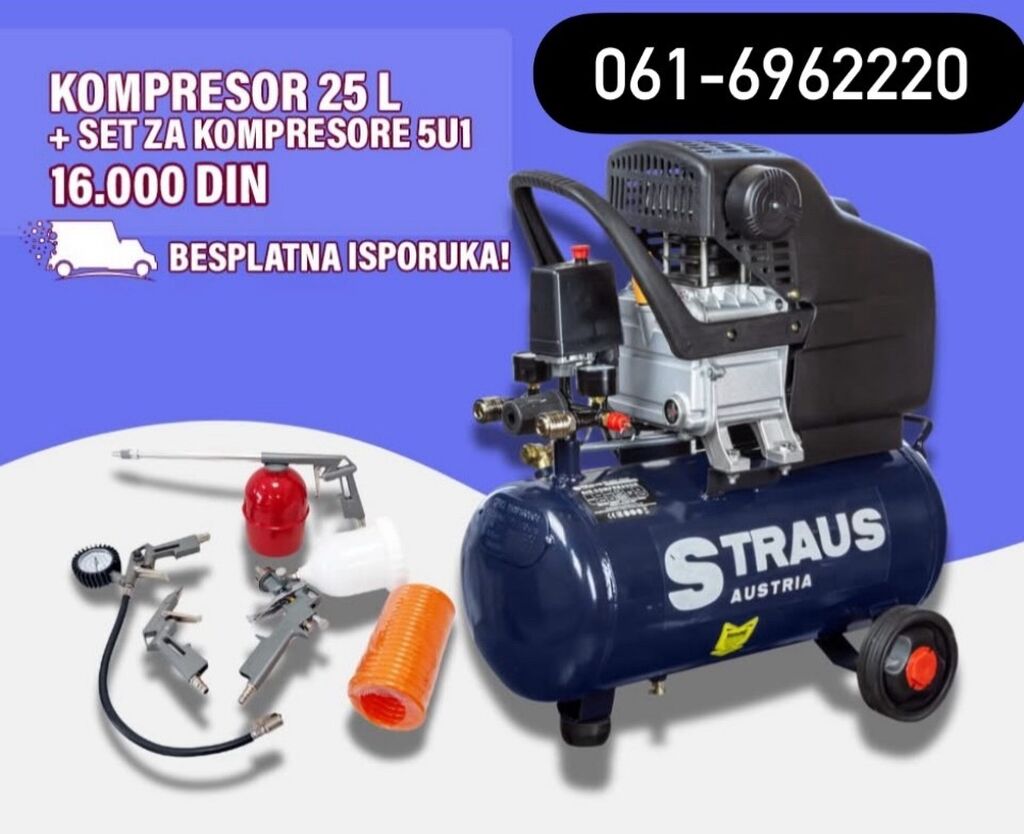 Kompresor STRAUS Austria 25 L + set za kompresore 5 u 1 - Rezervoar