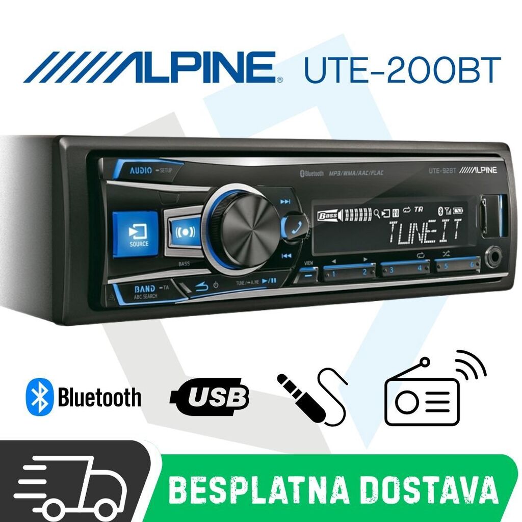 Alpine auto radio UTE-200BT 4x50 W RGB. This car radio features a Max