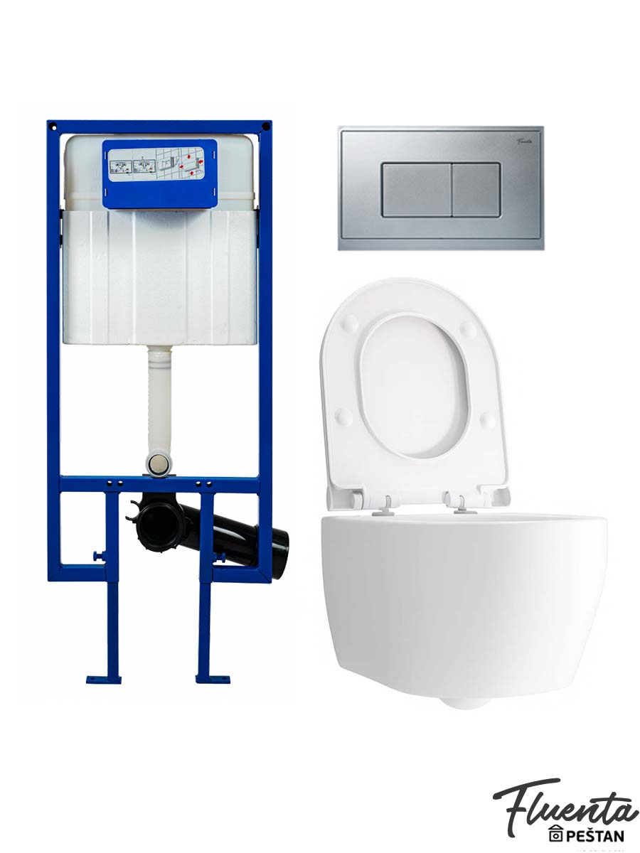 Set Fluenta Peštan Fit 80mm Ugradni vodokotlić+ Block hrom mat tipka + Turbo wc šolja sa daskom