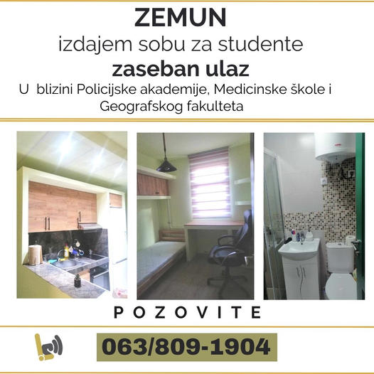 Zemun, izdajem dvokrevetnu sobu za studente