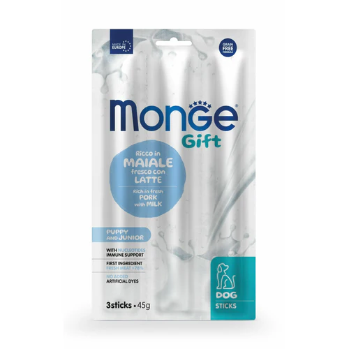 MONGE Gift Dog Poslastica za pse PUPPY&JUNIOR, svinjetina i mleko, 45g