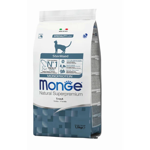 MONGE Hrana za sterilisane mačke Monoprotein, s pastrmkom, 1,5kg