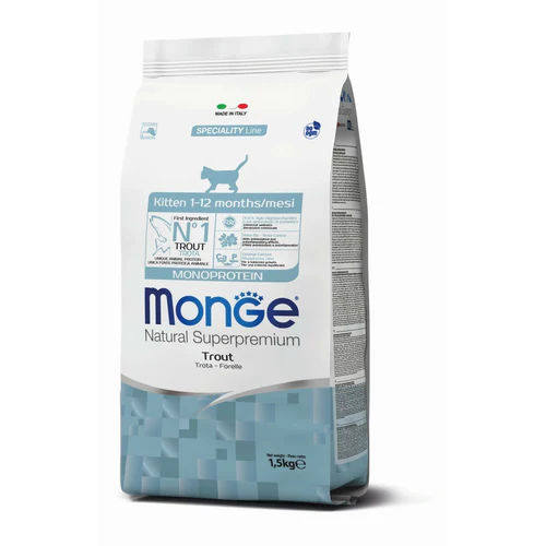 MONGE Hrana za mačke Monoprotein, KITTEN, s pastrmkom, 1,5kg