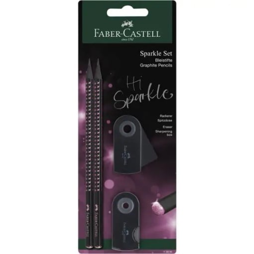 Dve Sparkle grafitne olovke sa rezačem i gumicom Faber-Castell Midnight rose
