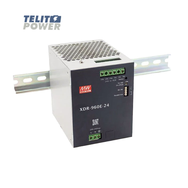 MEAN WELL XDR-960E-24 – 960W DIN, industrijsko šinsko napajanje 24V, ultra tanko