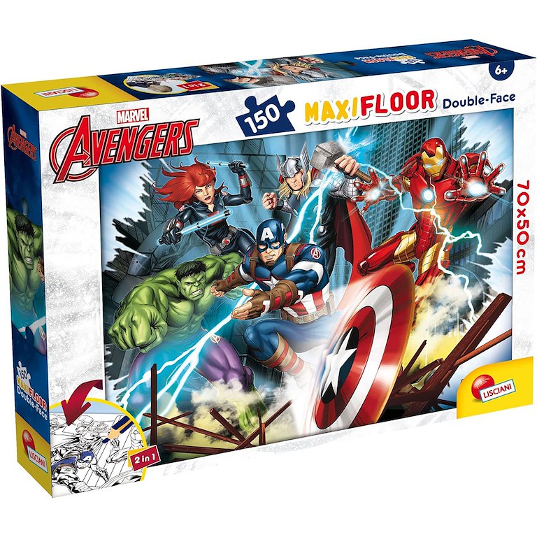 Slagalica Lisciani 150pcs Maxi Marvel Avengers 2u1 složi I oboji 100392