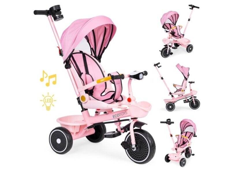 ECO TOYS 2U1 TRICIKL SA ROTIRAJUCIM SEDISTEM I SKLOPIVOM TENDOM PINK, ECOTOYS