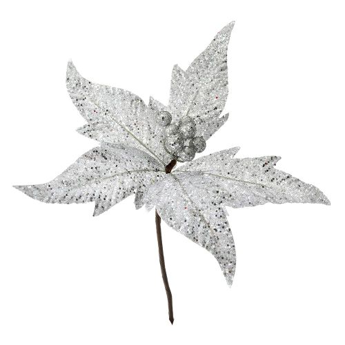 NG cvet SILVER GLITTER POINSETTIA PICK 25cm 79068 - ILD
