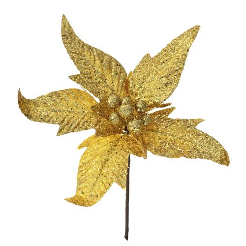 Novogodišnji cvet GOLD GLITTER POINSETTIA PICK 25cm 79066 - ILD