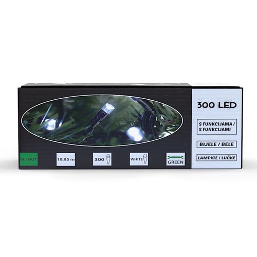 300 LED, lanac, bijelo svjetlo, 8 funkcija