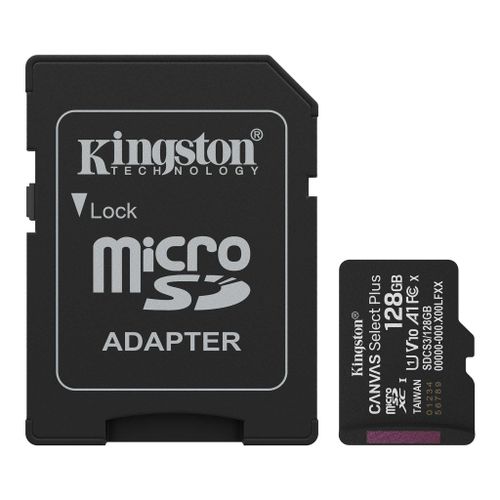 Kingston SDCS3/128GB MicroSD 128GB, Canvas Select Plus, Class 10 UHS-I U1 V10 A1, Read up to 150MB/s, w/SD adapter