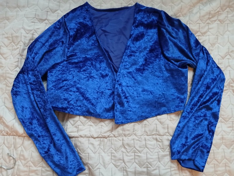 Kraljevsko plavi plisani šik bolero kardigan, L-XL