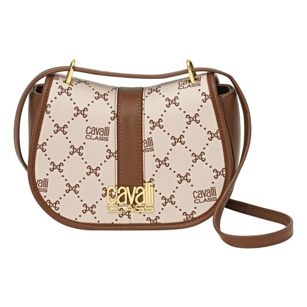 CAVALLI CLASS crossbody ženska torba BEATRICE, Light Monogram & Chocolate