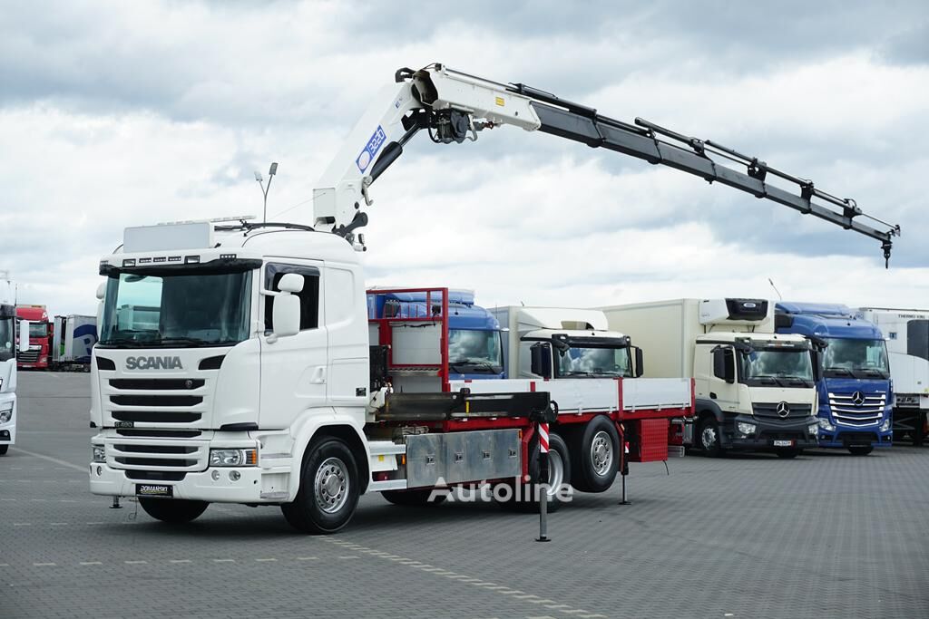 Scania G 490 / 6 X 2 / SKRZYNIOWY + HDS / HMF 3220 K7 / WYSIĘG 18,9 M kamion s ravnom platformom