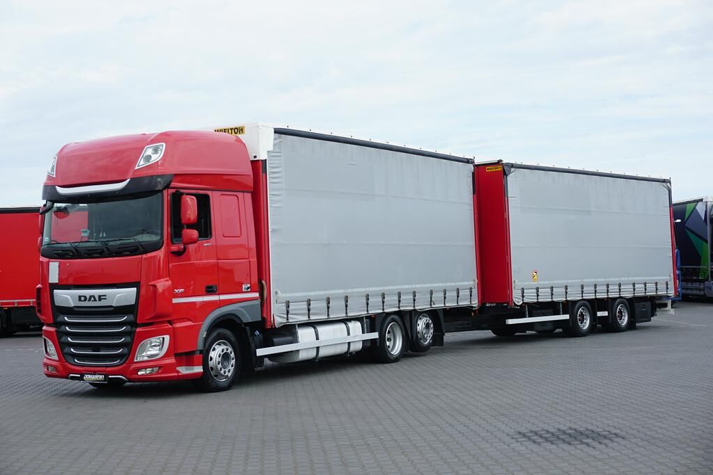 DAF XF / 480 / ACC / EURO 6 / ZESTAW PRZEJAZDOWY 120 M3 kamion sa klizna zavesa cerada + prikolica sa kliznom ceradom