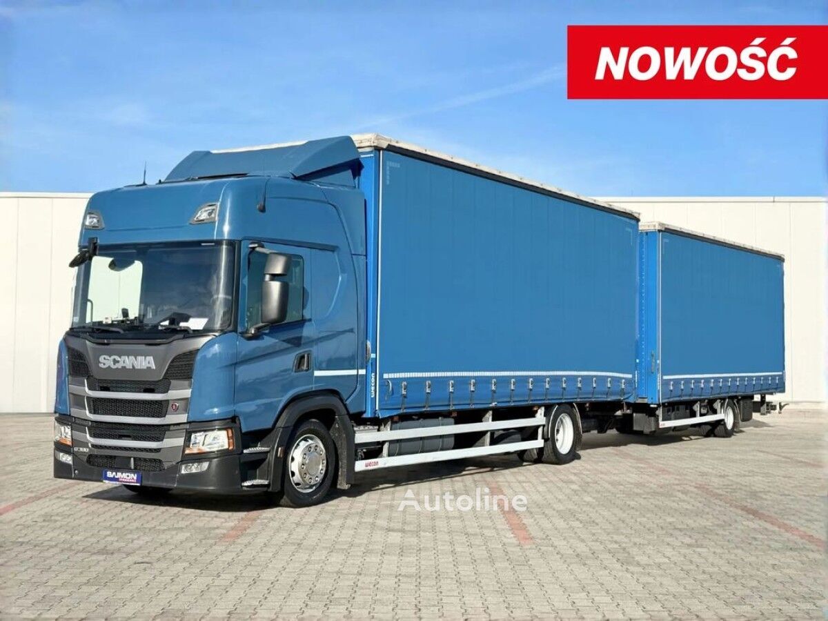 Scania G360 / ZESTAW TANDEM 120 M3 / 7,75 M + 7,75 M / SALON PL kamion sa klizna zavesa cerada + prikolica sa kliznom ceradom