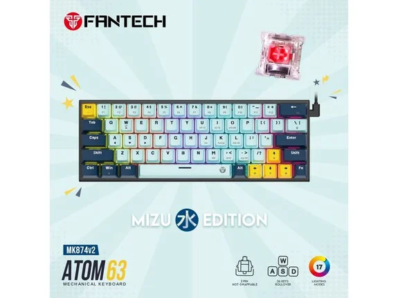 Fantech Mehanička tastatura Gaming MK874 RGB Atom 63 SkyBlue (Red switch) 217302