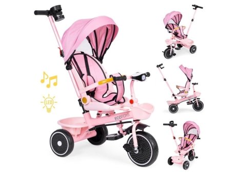 ECO TOYS 2u1 tricikl sa rotirajucim sedistem i sklopivom tendom Pink, ECOTOYS