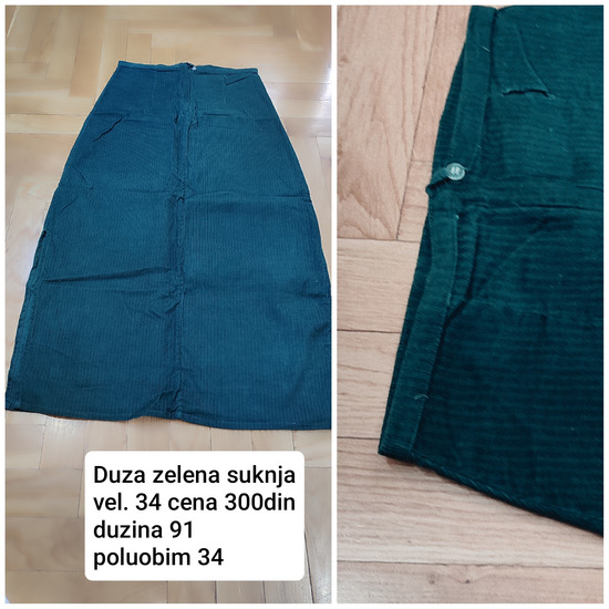 Duža zelena suknja vel.34 Materijal blago rebrast