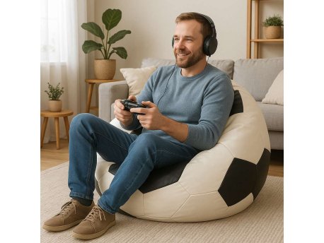 Atelier del Sofa Bean Bag Football Big Black White