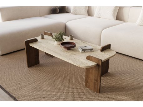 HANAH HOME Sto za kafu Leapiri Travertine Walnut