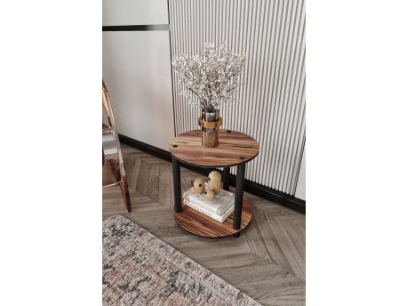 HANAH HOME Sto za kafu Bookcase 2 Layer Round Walnut