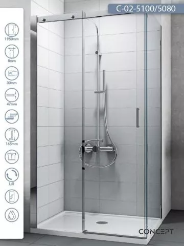 Concept Titan srebrni ram 100x80x195cm providno staklo 8mm