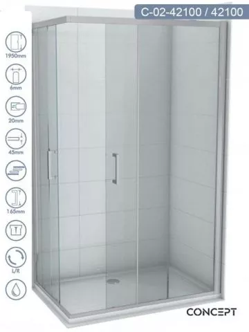Atlas Element Concept srebrni ram 100x100x195cm providno staklo 6mm