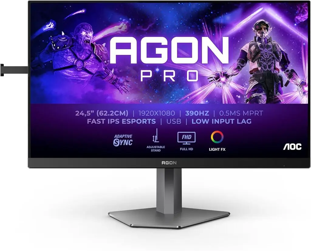 AOC Gaming monitor Agon Pro AG256FS, 25", 1920x1080, IPS, 390Hz, 0.3 ms, RGB, FreeSync, Pivot, Crni