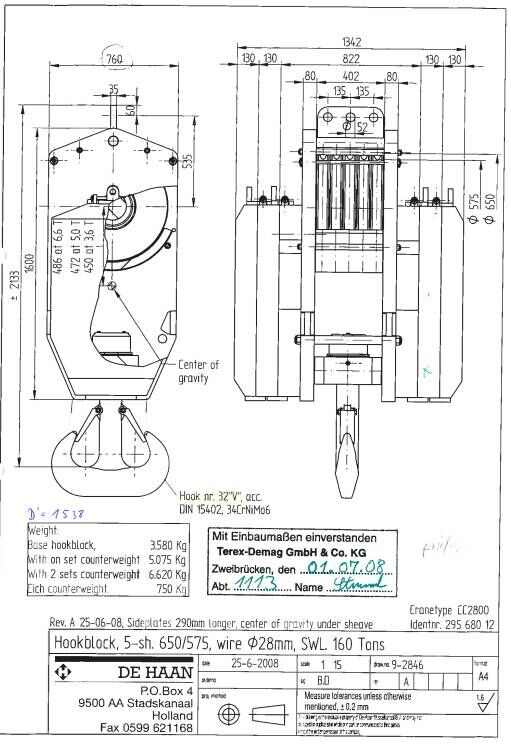 Terex Demag 160t hook block 5-sheave CC2800 / TC2800 blok za podizanje za krana guseničara